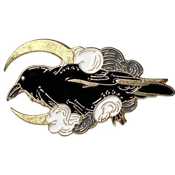 Source Unknown | Jewelry | Pin 5 Raven Moon Clouds Crow Enamel Brooch ...